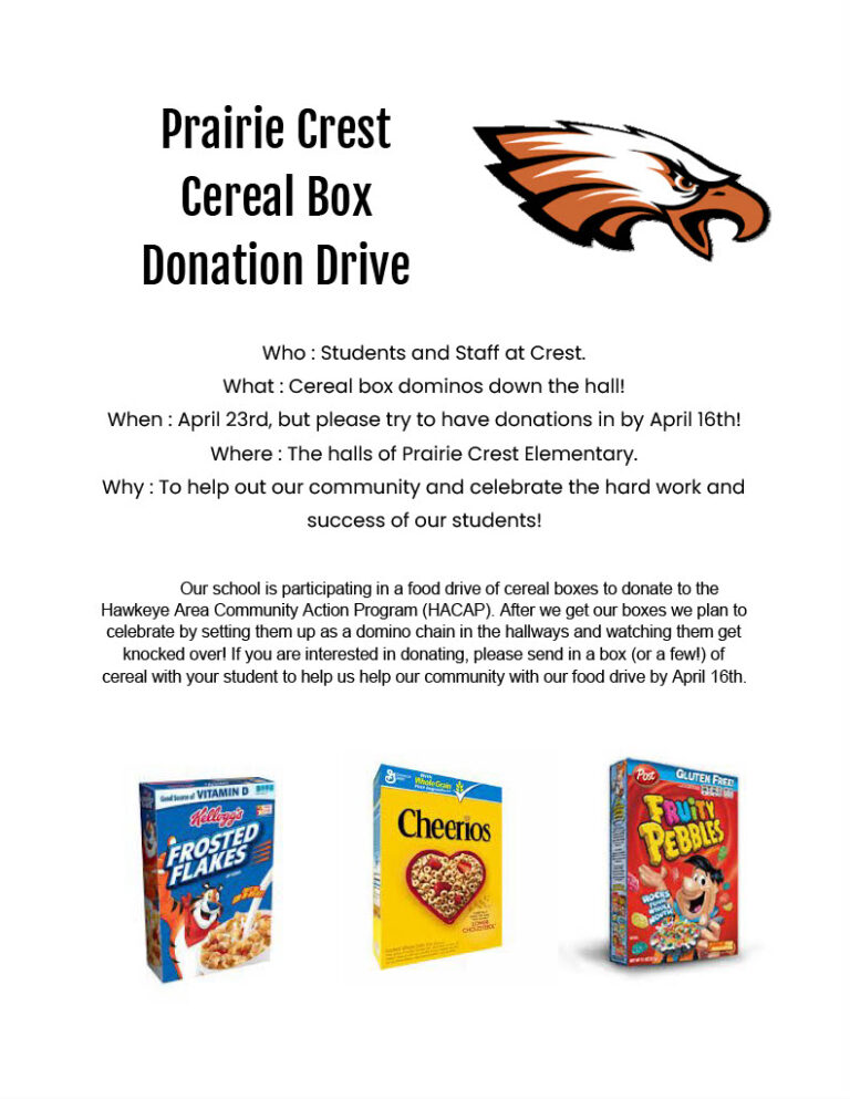 Cereal Box Donation Drive for HACAP – Prairie Crest